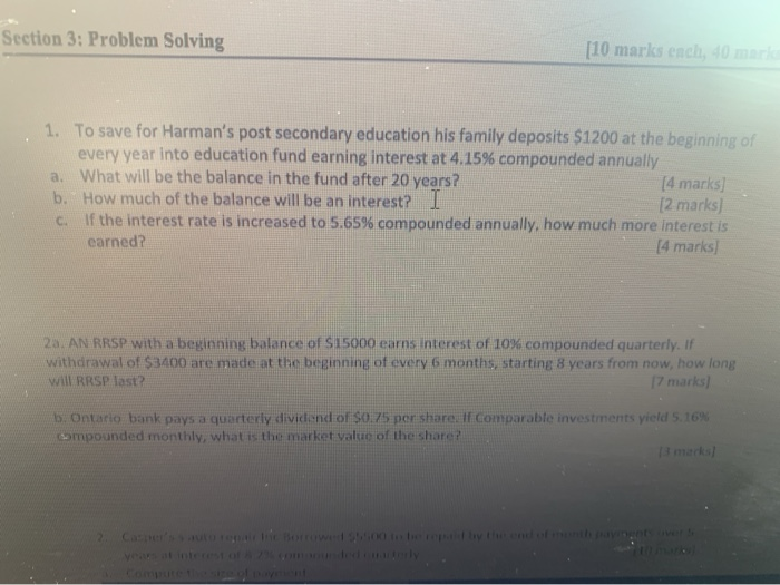 Solved Section 3: Problem Solving 110 marks ench 1. To save | Chegg.com
