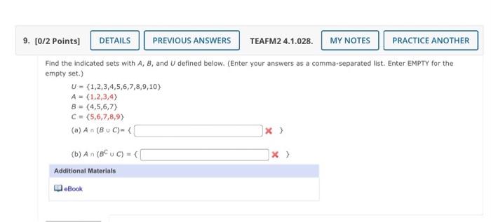[Solved]: Find the indicated sets with \( A, B \), and \( U