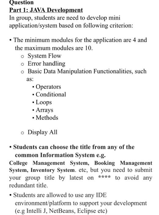 Solved In group, students are need to develop mini | Chegg.com