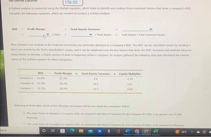 Solved A DiPont analysis is conducted using the DuPont | Chegg.com