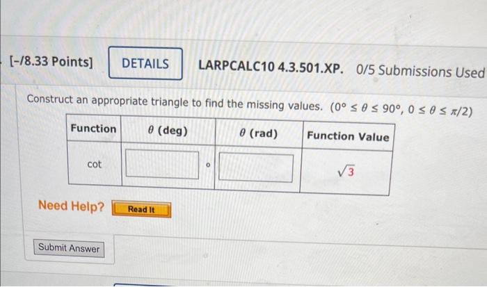Solved Construct an appropriate triangle to find the missing | Chegg.com