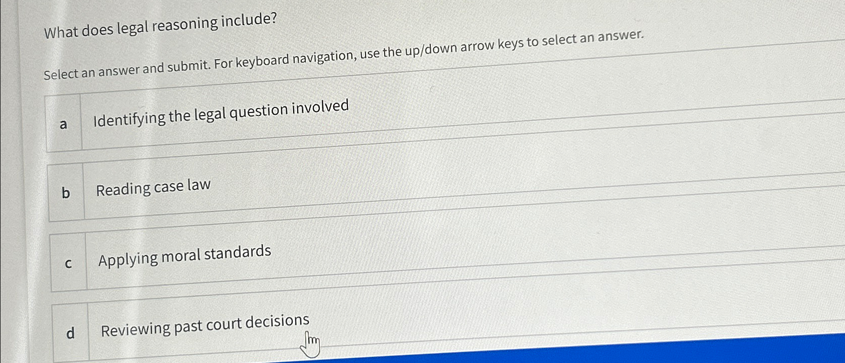 Solved What does legal reasoning include?Select an answer | Chegg.com