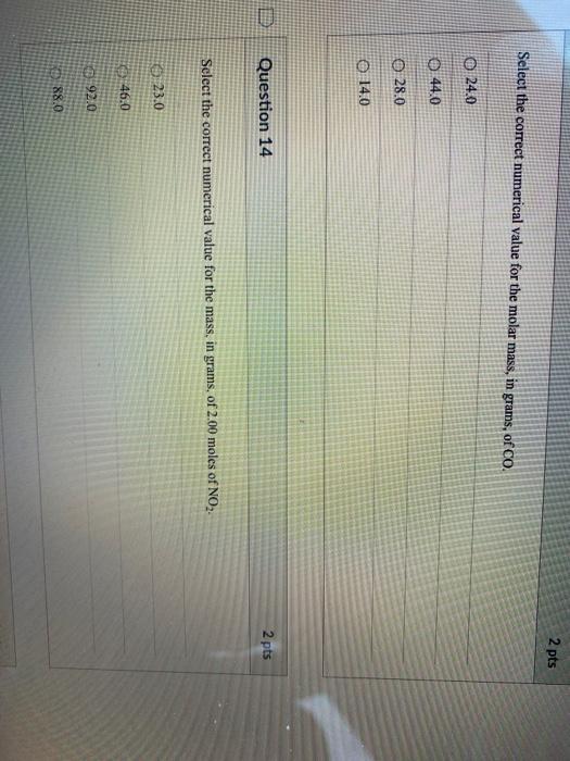 Solved 2 pts Select the correct numerical value for the | Chegg.com