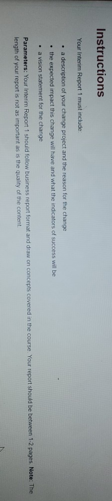 Instructions Your Interim Report 1 must include • a | Chegg.com