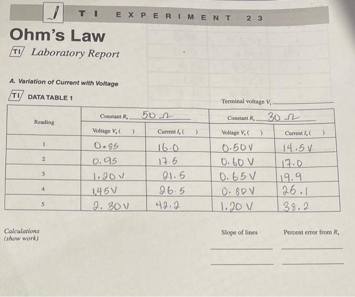 Solved TL EXPERIMENT 2 3 Ohm's Law TV Laboratory Report A. | Chegg.com