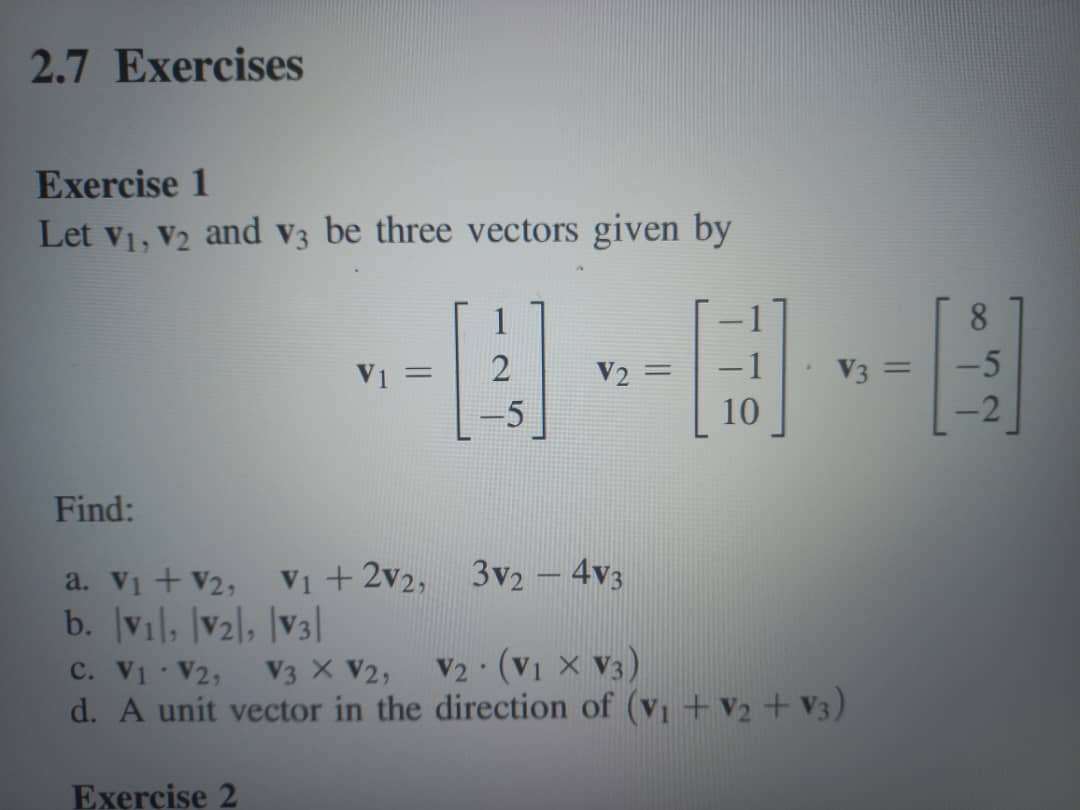 Solved Exercise 1Let v1,v2 ﻿and v3 ﻿be three vectors given | Chegg.com