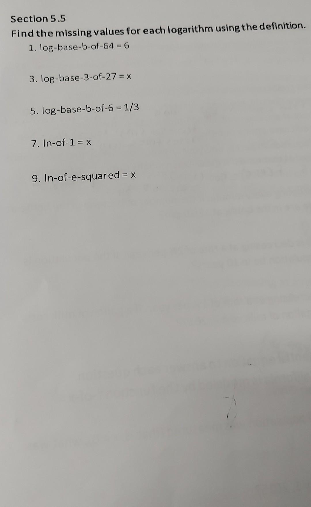 Solved Section 5 5 Find The Missing Values For Each Chegg