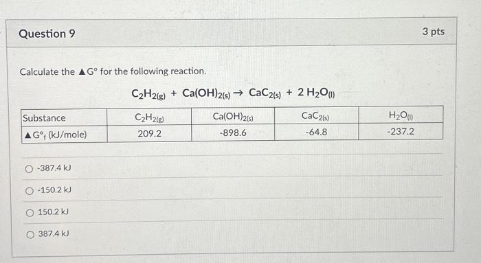 Solved Calculate the ΔG∘ for the following reaction. C2H2( | Chegg.com
