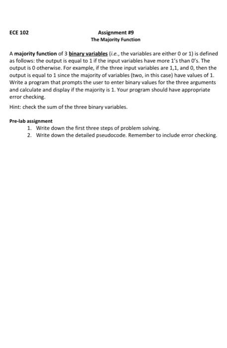 Solved ECE 102 Assignment 19 The Majority Function A | Chegg.com