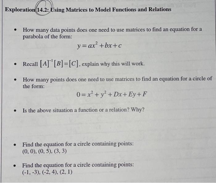 Solved Exploration 14.2: Using Matrices to Model Functions | Chegg.com