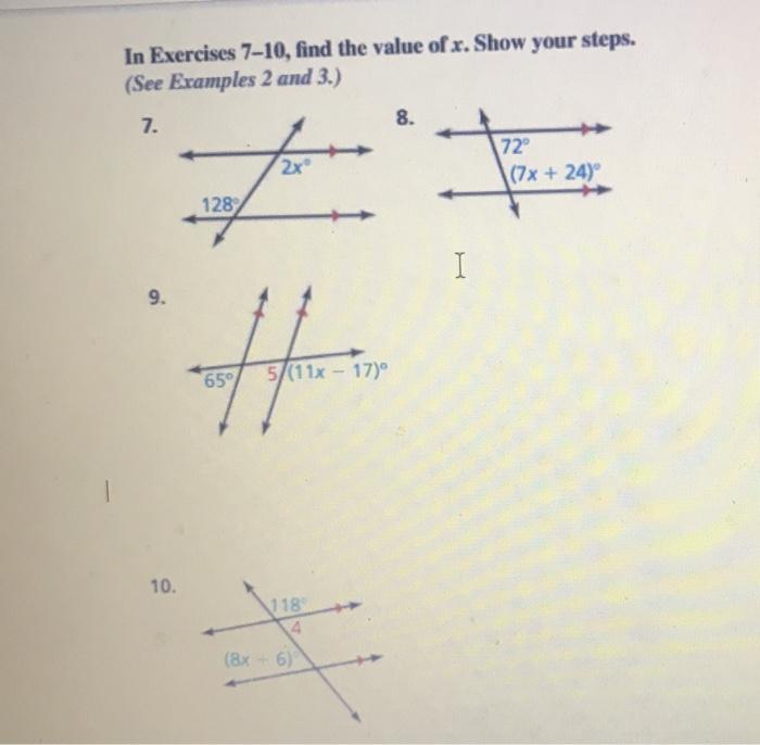 Solved In Exercises 7-10, find the value of x. Show your | Chegg.com