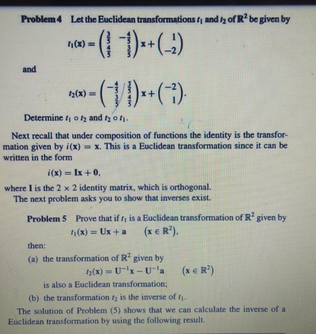 Solved Problem 4 Let the Euclidean transformations ₁ and 2 | Chegg.com