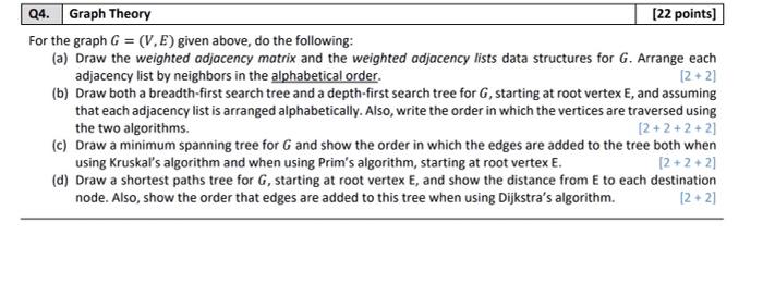 Solved Q4. Graph Theory [22 points) For the graph G = (V.) | Chegg.com