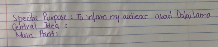 Solved Specific Purpose: To inform my audience about Dalai | Chegg.com