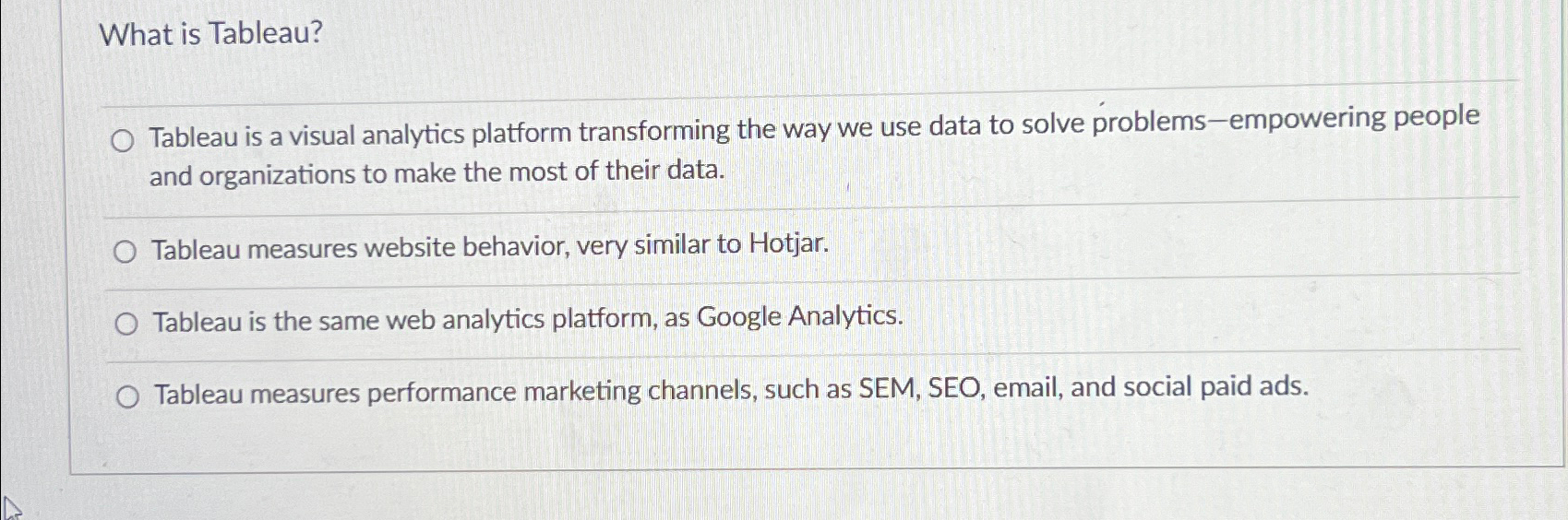 Solved What is Tableau?Tableau is a visual analytics | Chegg.com