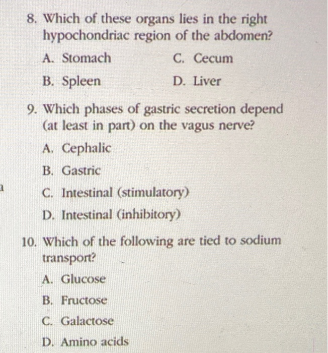 Solved 8. Which of these organs lies in the right | Chegg.com