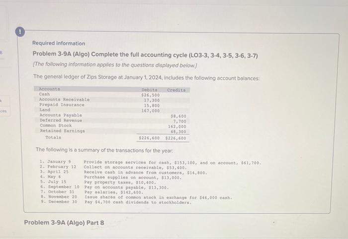 Required information Problem 3-9A (Algo) Complete the | Chegg.com