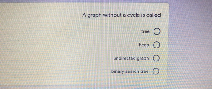Solved A graph without a cycle is called tree heap O | Chegg.com