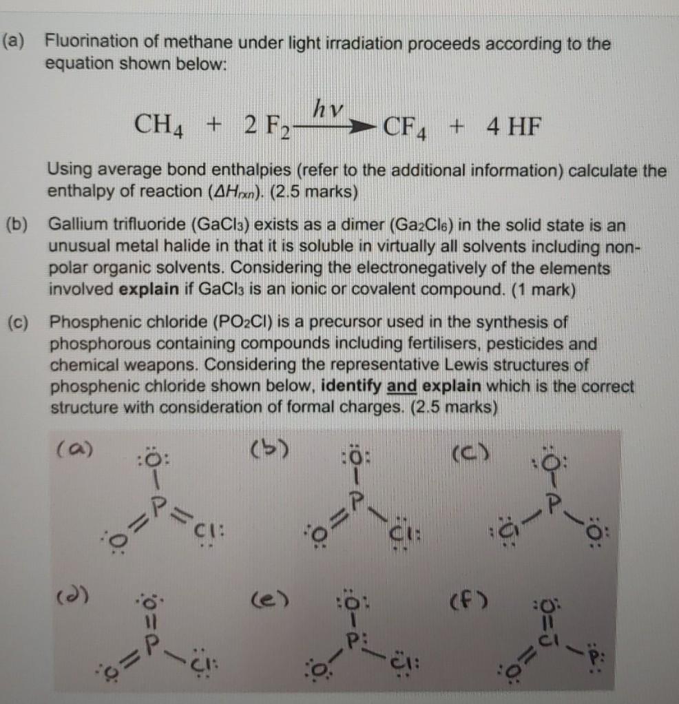 Solved (a) Fluorination of methane under light irradiation | Chegg.com
