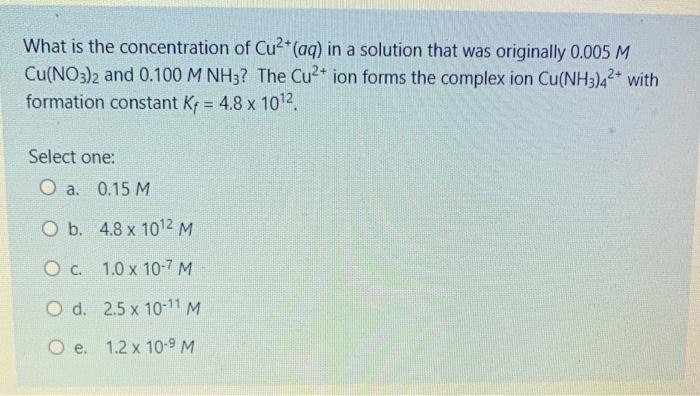 Solved What is the concentration of Cu2+(aq) in a solution | Chegg.com