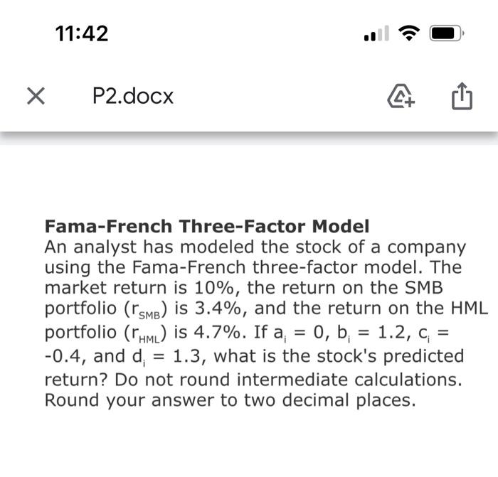 Solved Fama-French Three-Factor Model An analyst has modeled | Chegg.com