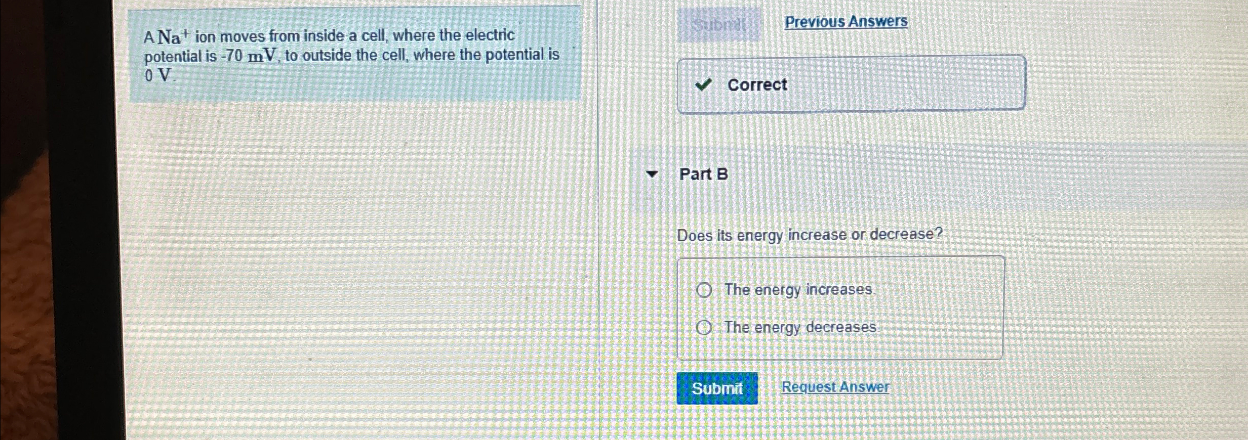 Solved ANa+ion moves from inside a cell, where the electric | Chegg.com