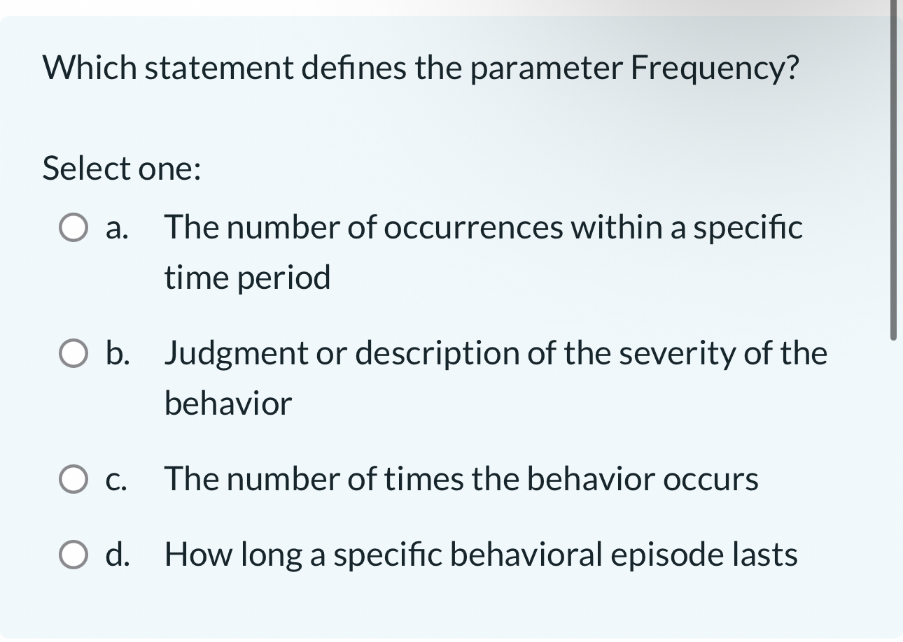 Solved Which statement defines the parameter | Chegg.com