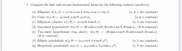 Solved 1. Compute the first and second fundamental forms for | Chegg.com