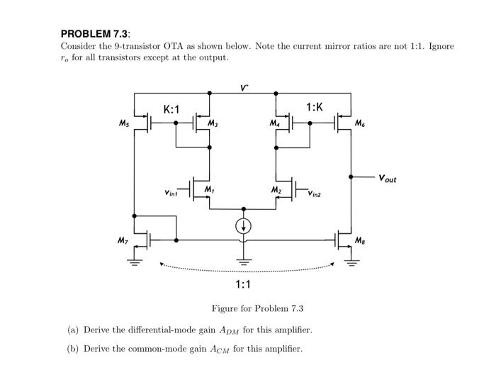 PROBLEM 7.3: Consider the 9-transistor OTA as shown | Chegg.com