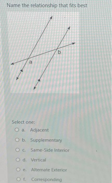 Solved Name the relationship that fits best a b Select one: | Chegg.com