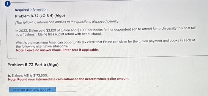 Solved Required information Problem 8-72 (LO 8-4) (Algo) | Chegg.com