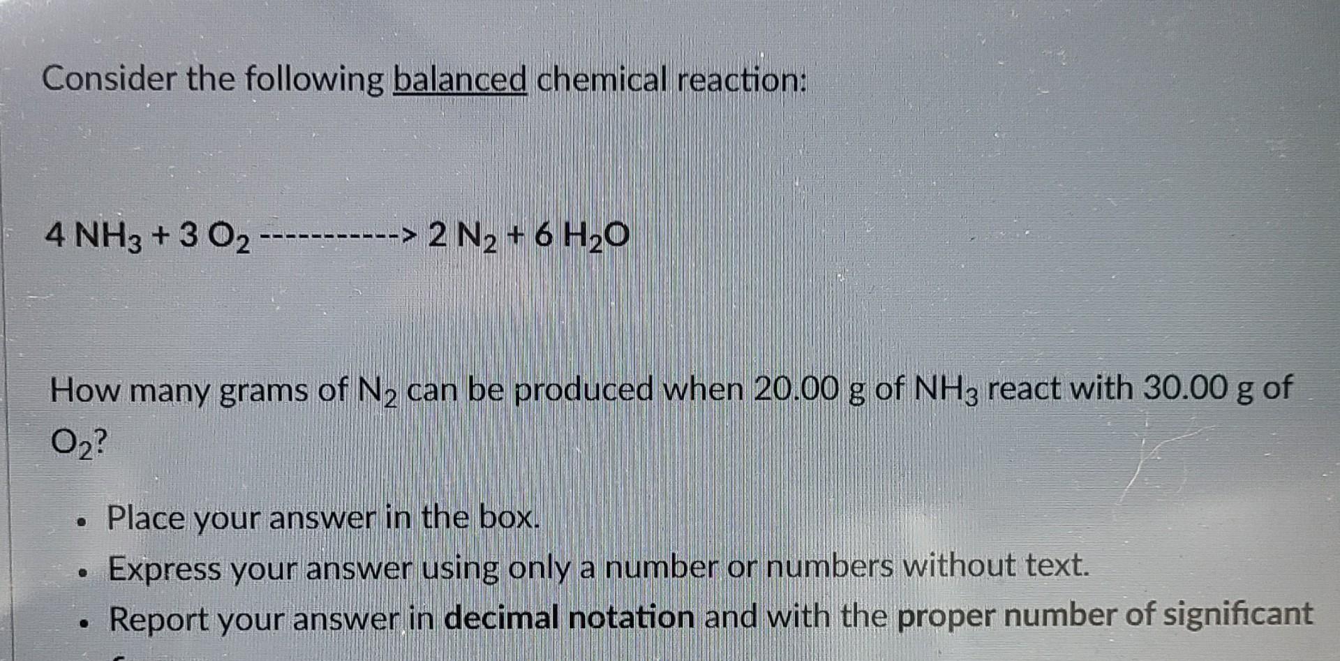 Solved Consider the following balanced chemical reaction: | Chegg.com