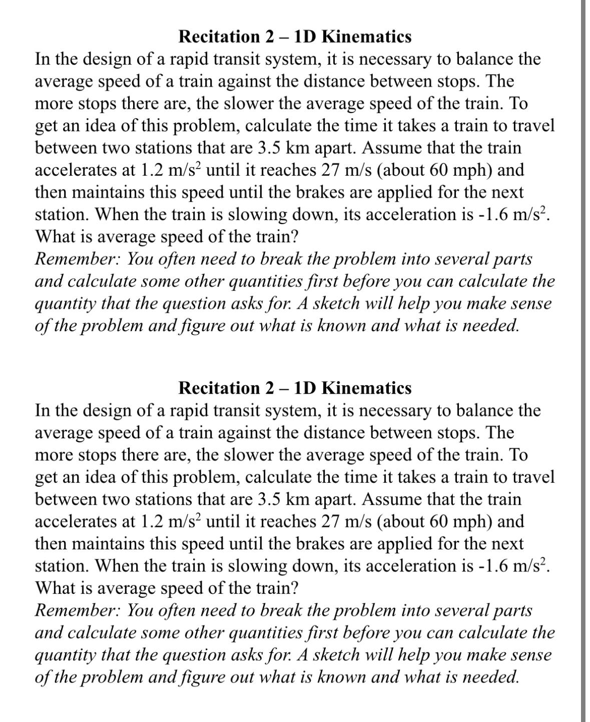 Solved Recitation 2 - 1D KinematicsIn the design of a rapid | Chegg.com