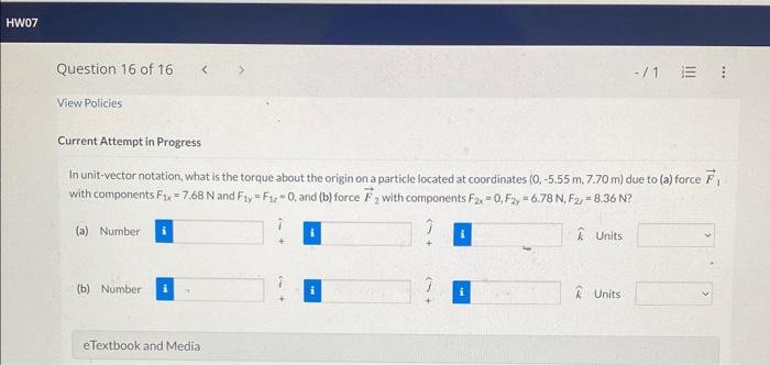 Solved In unit-vector notation, what is the torque about the | Chegg.com