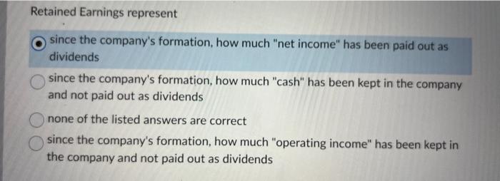 Solved Retained Earnings represent since the company's | Chegg.com