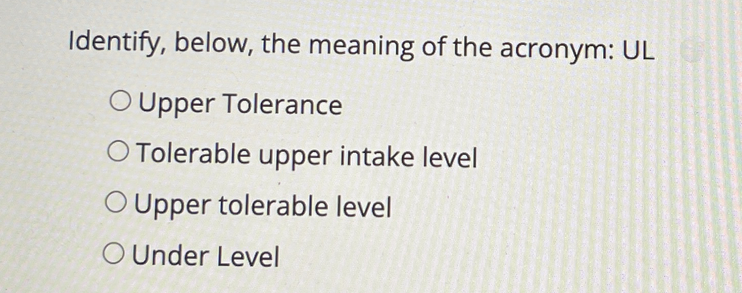 Solved Identify, below, the meaning of the acronym: ULUpper | Chegg.com