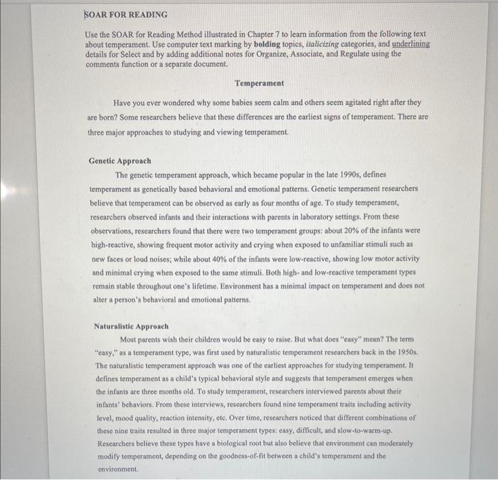 SOAR FOR READING Use the SOAR for Reading Method | Chegg.com