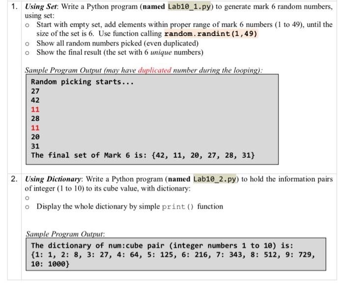 Solved Using Set: Write a Python program (named Lab10_1.py) | Chegg.com