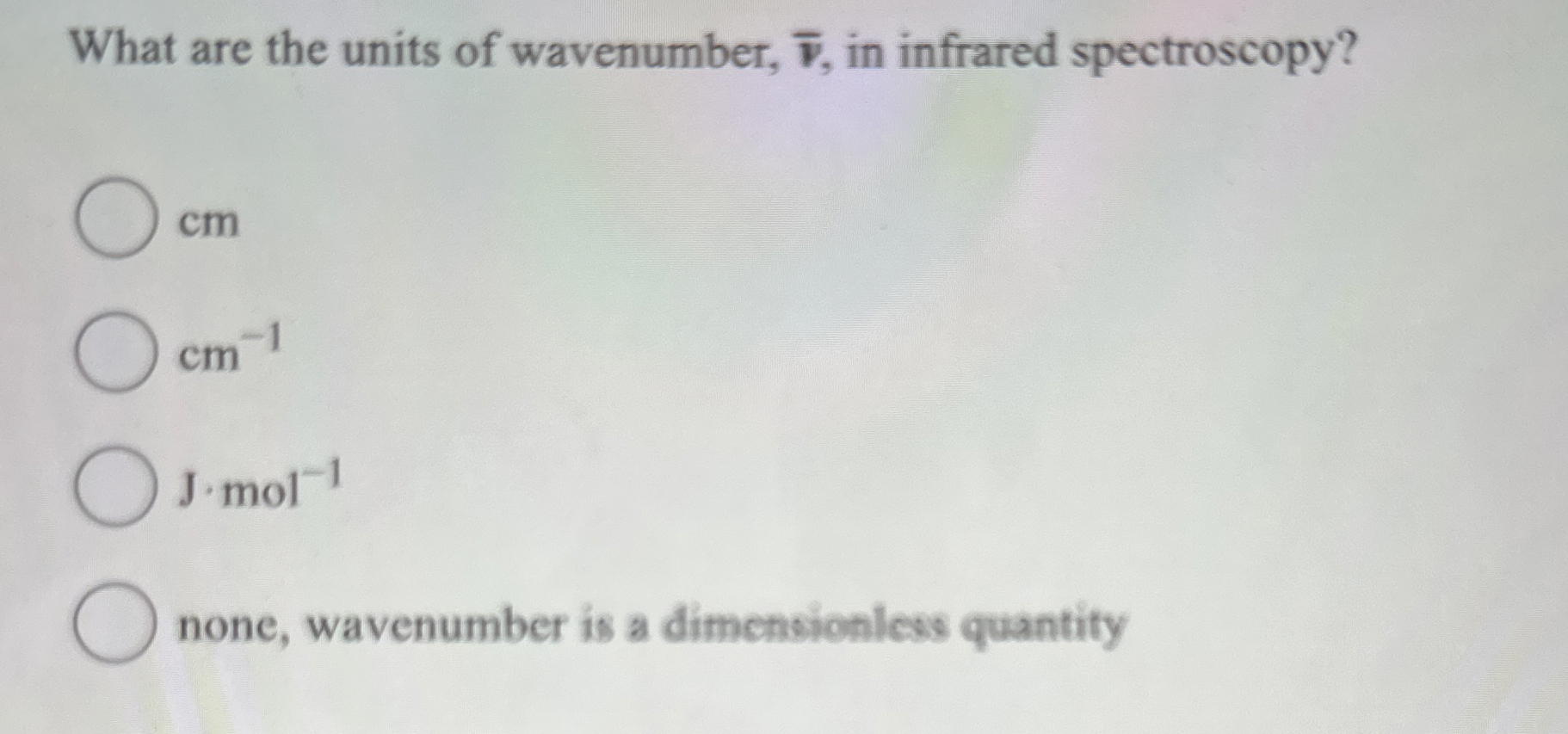 Solved What are the units of wavenumber, ?bar (v), ﻿in | Chegg.com