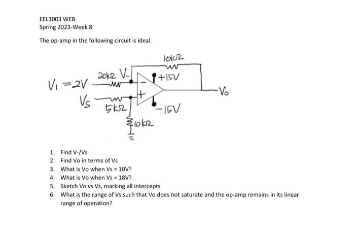 Solved EEL3003 WEB Spring 2023-Week 8 The op-amp in the | Chegg.com