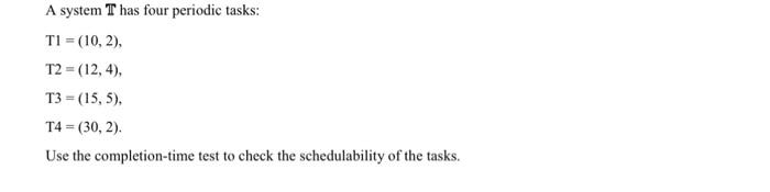 Solved A system T has four periodic tasks: | Chegg.com