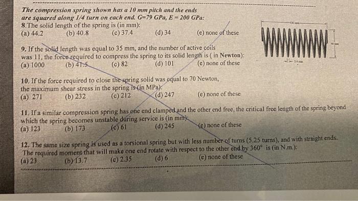 Solved The compression spring shown has a 10 mm pitch and | Chegg.com