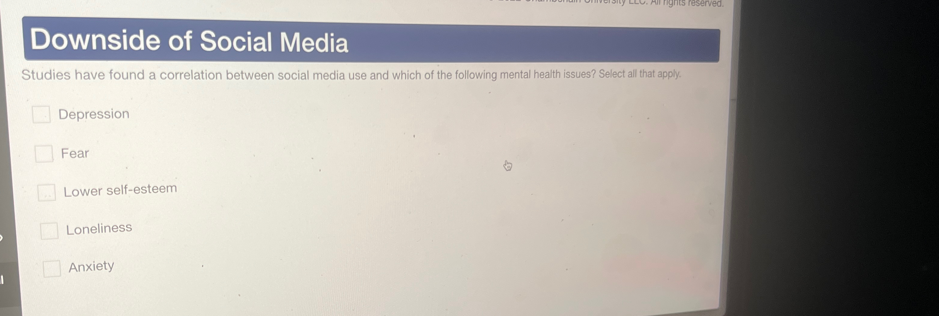 Solved Downside of Social MediaStudies have found a | Chegg.com