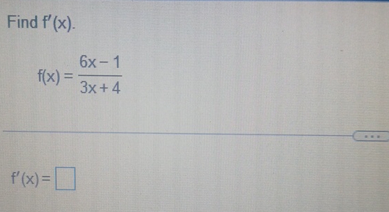Solved Find f'(x)f(x)=6x-13x+4f'(x)= | Chegg.com