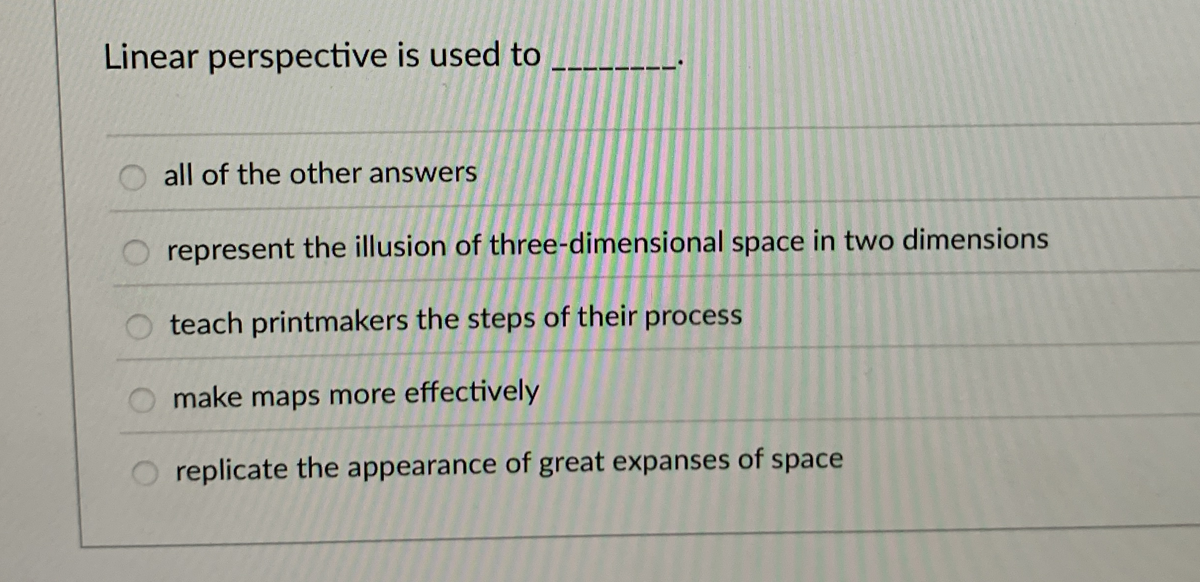Solved Linear perspective is used toall of the other | Chegg.com