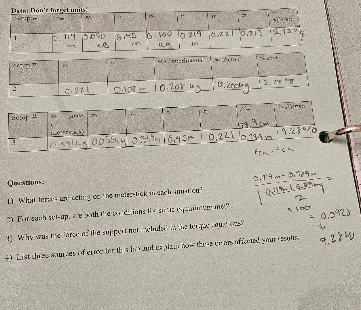 Solved What forces are acting on the meterstick in cach | Chegg.com