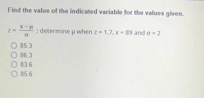 Solved Find the value of the indicated variable for the | Chegg.com