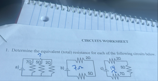 CIRCUITS WORKSHEETDetermine the equivalent (total) | Chegg.com