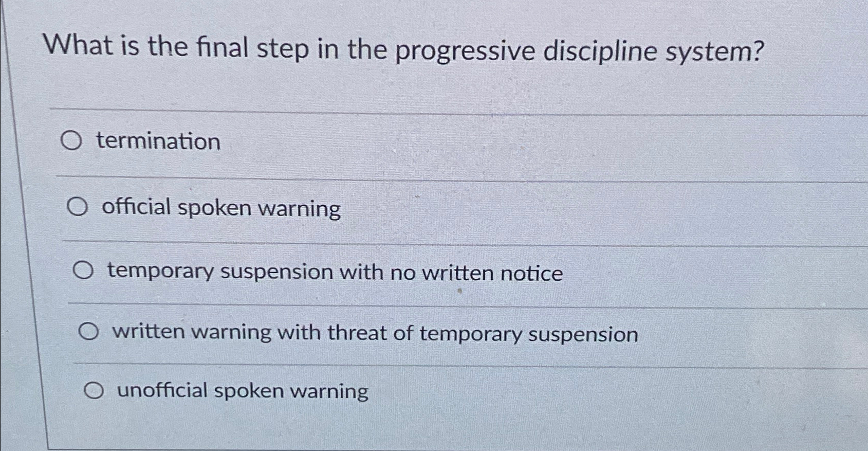 Solved What is the final step in the progressive discipline | Chegg.com