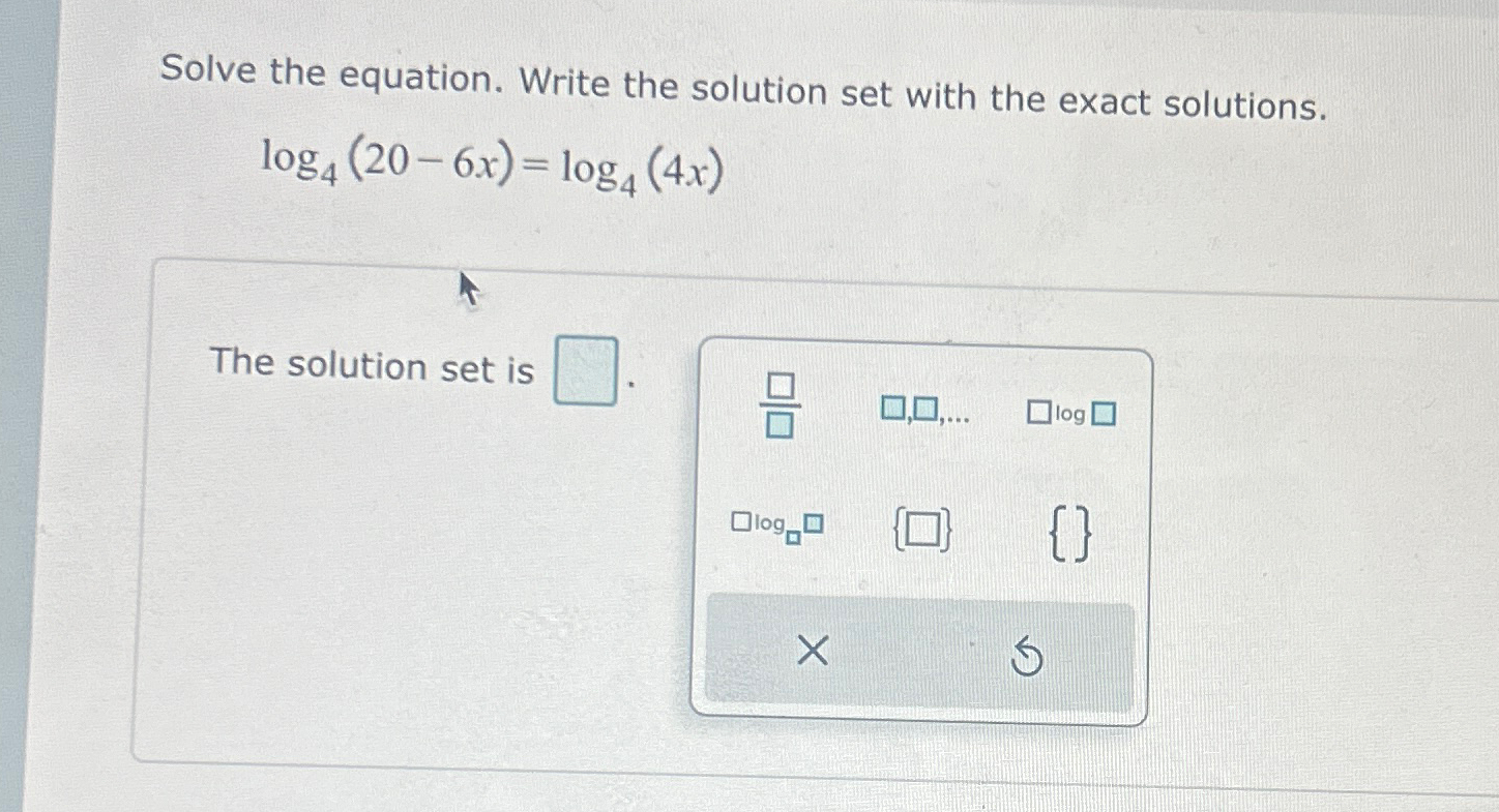 Solved Solve the equation. Write the solution set with the | Chegg.com